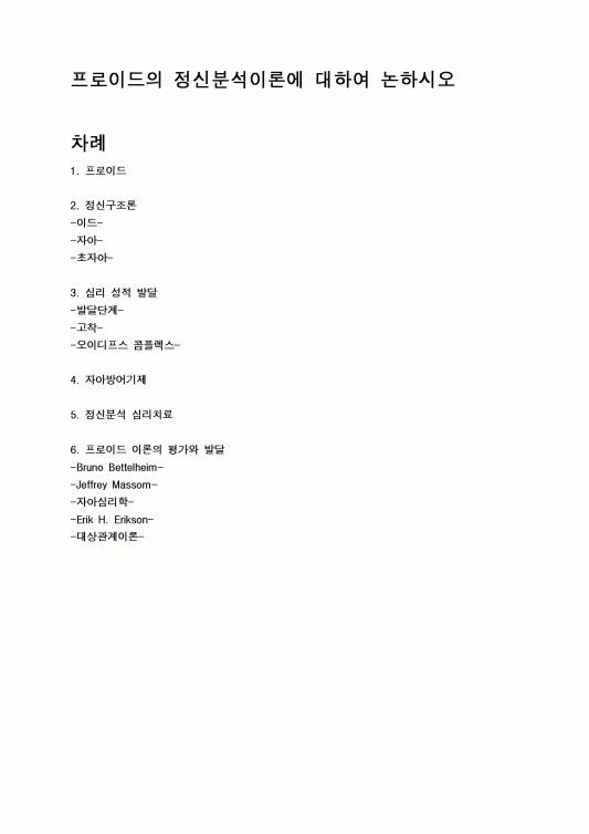 프로이드의 정신분석이론에 대하여 논하시오