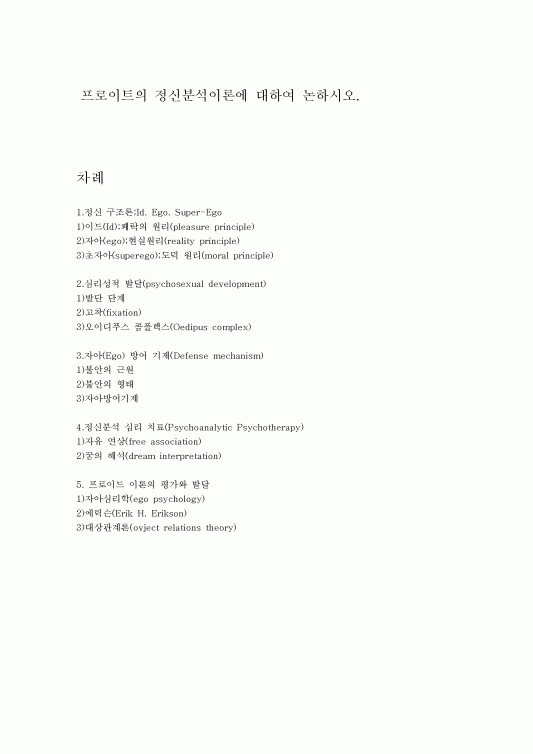 프로이트의 정신분석이론에 대하여 논하시오