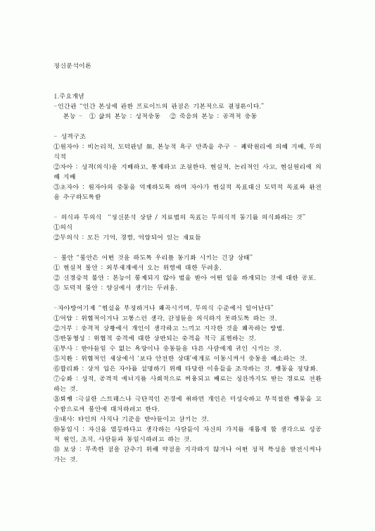 정신분석이론 주요개념 심리 상담 치료과정 상담의 기법과 절차