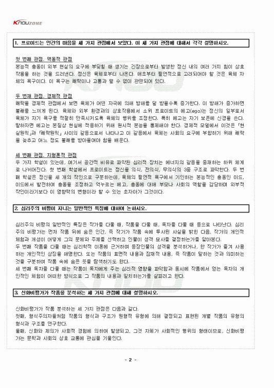 2011년 2학기 문학의이해 중간시험 핵심체크