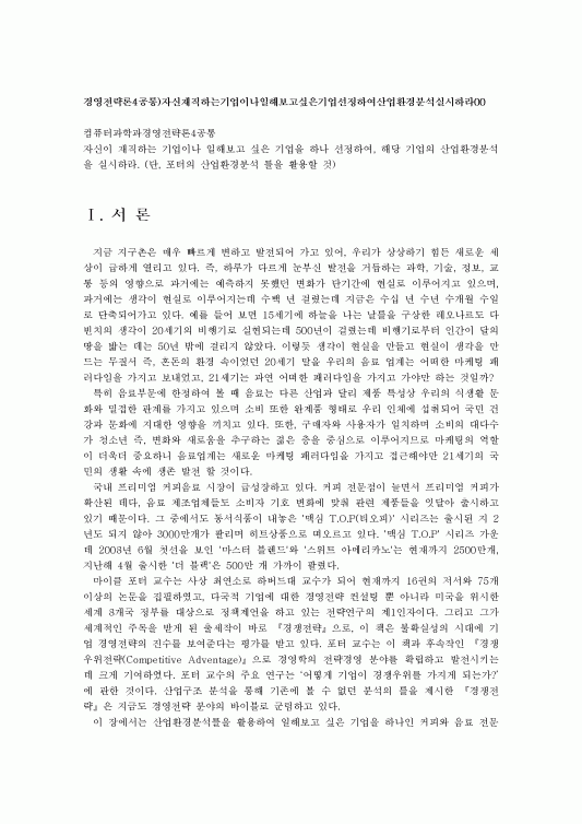경영전략론4공통)자신재직하는기업이나일해보고싶은기업선정하여산업환경분석실시하라00