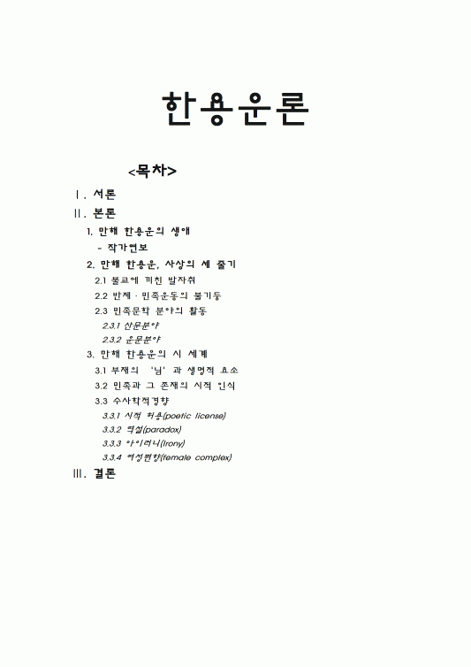 한용운론 레포트 자료