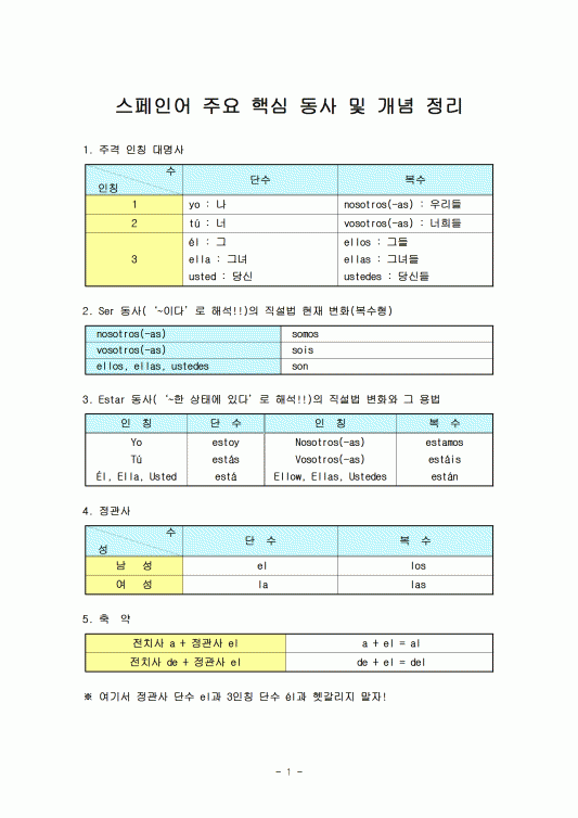스페인어 주요 핵심 동사 및 개념 정리