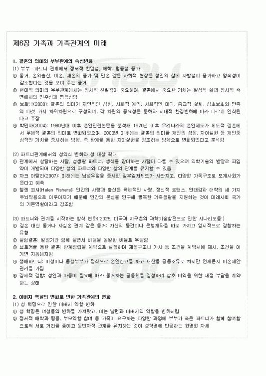 2011년 2학기 가족관계 출석대체시험 핵심체크