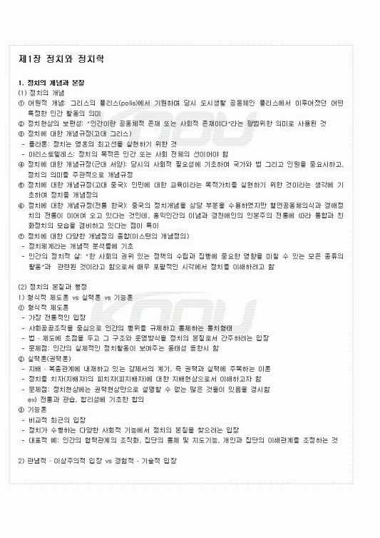 2011년 2학기 정치학개론 출석대체시험 핵심체크