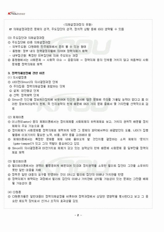 2011년 2학기 정책학원론 출석대체시험 핵심체크