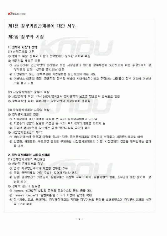 2011년 2학기 정부기업관계론 출석대체시험 핵심체크