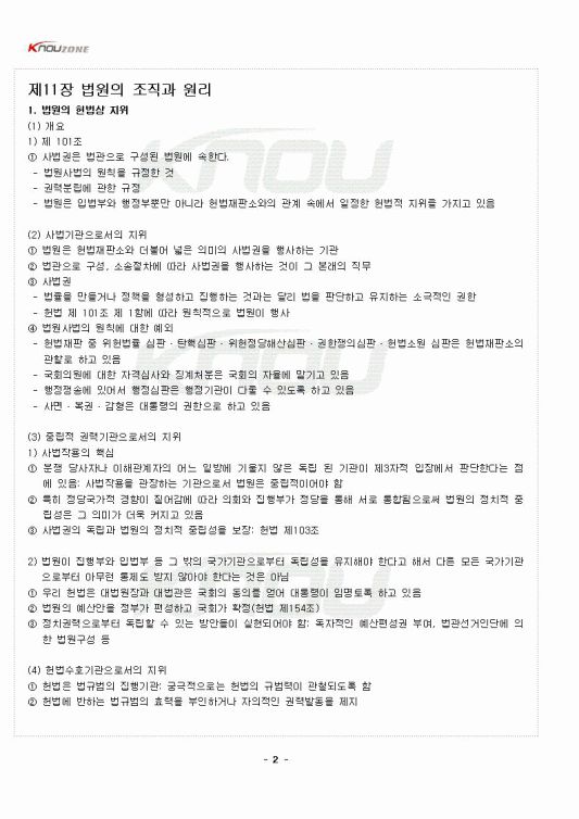 2011년 2학기 통치의기본구조 출석대체시험 핵심체크