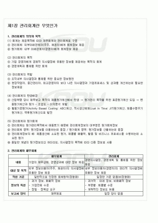 2011년 2학기 관리회계원리 출석대체시험 핵심체크