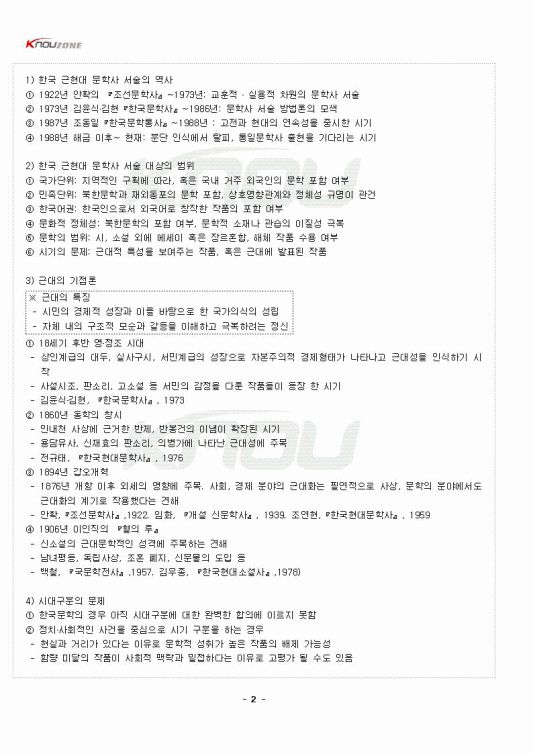 2011년 2학기 근현대문학사 출석대체시험 핵심체크