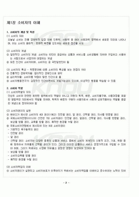 2011년 2학기 소비자와소비생활 출석대체시험 핵심체크