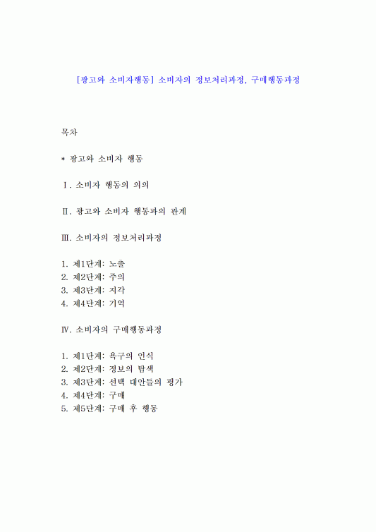 [광고와 소비자행동] 소비자의 정보처리과정, 구매행동과정