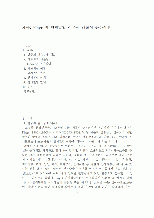 교육심리학 피아제의 인지발달 이론