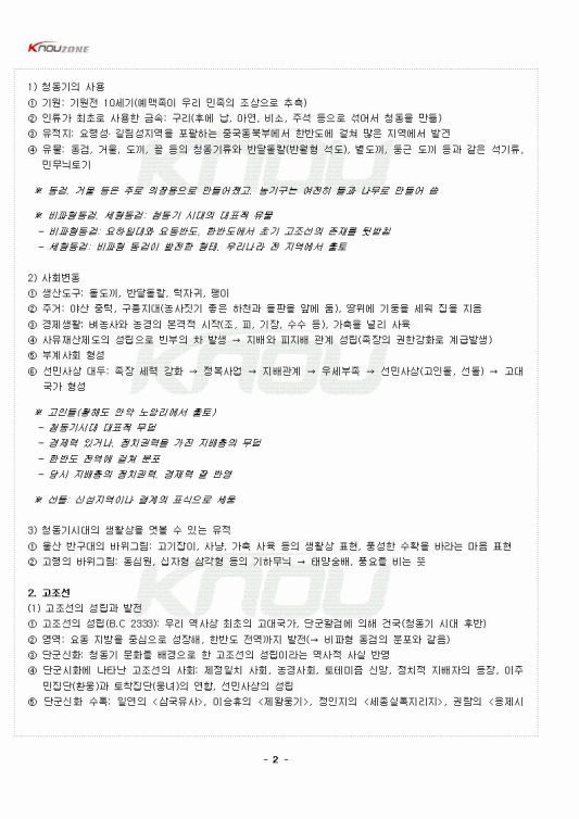2011년 동계계절시험 한국사의이해 시험범위 핵심체크