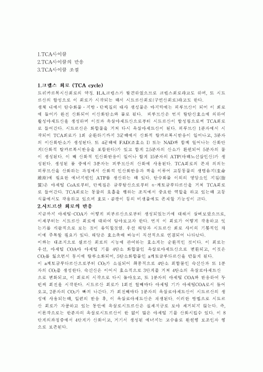 [자연과학] 크렙스 회로 (TCA cycle)