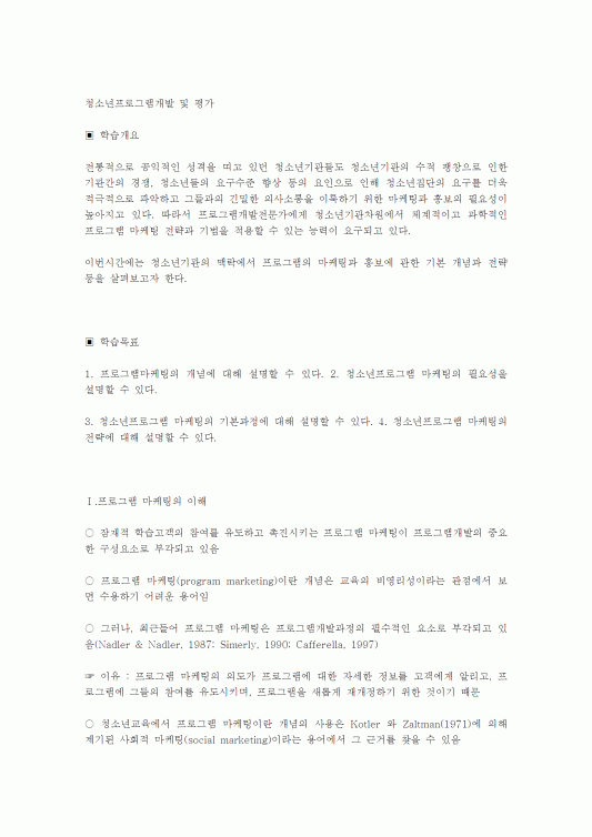 청소년프로그램개발 및 평가