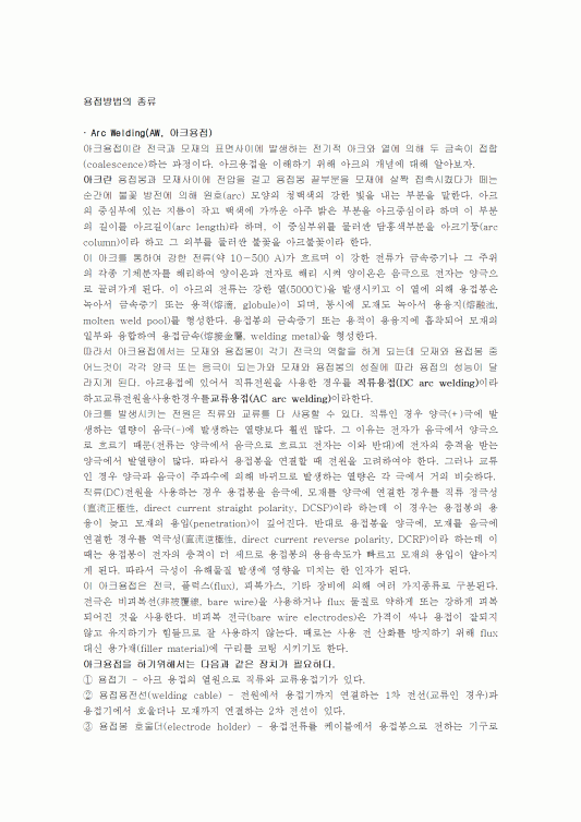 용접의 종류와 특징 장단점