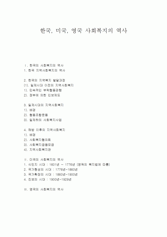 한국, 미국, 영국 사회복지의 역사