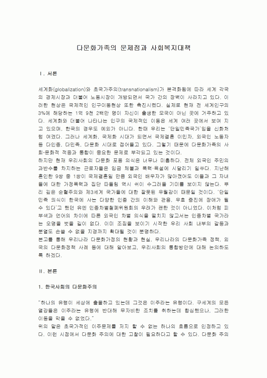 다문화가족의 문제점과 사회복지대책