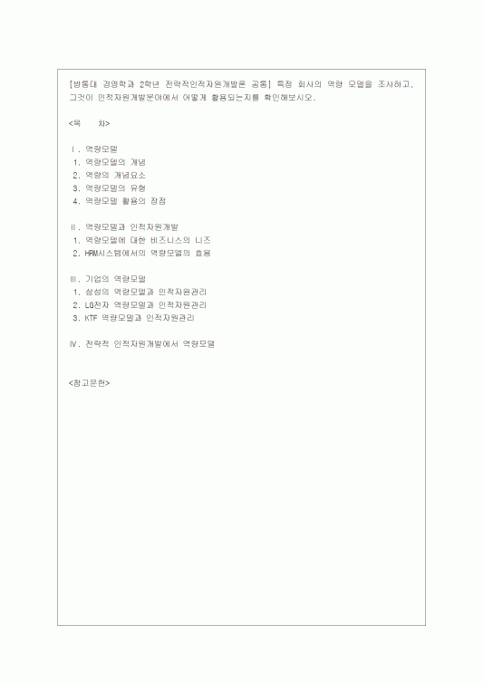 [전략적인적자원개발론 공통] 특정 회사의 역량 모델을 조사하고, 그것이 인적자원개발분야에서 어떻게 활용되는지를 확인해보시오