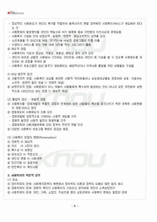 2012년 1학기 사회복지개론 중간시험 핵심체크