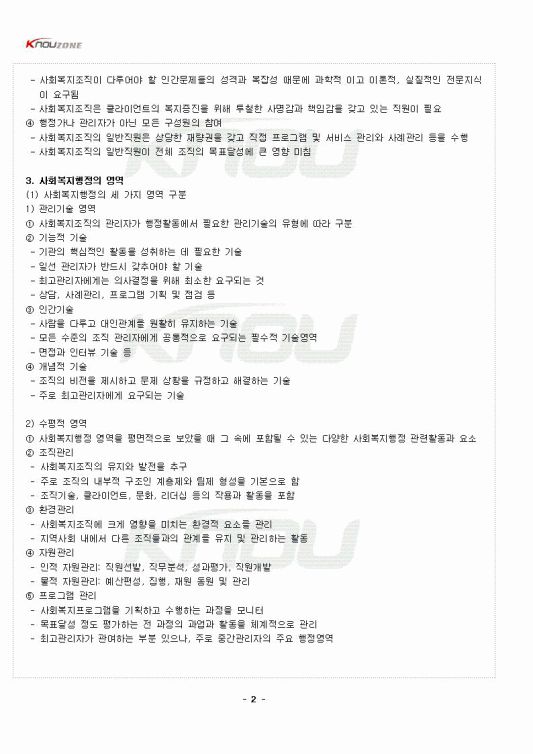 2012년 1학기 사회복지행정론 중간시험 핵심체크
