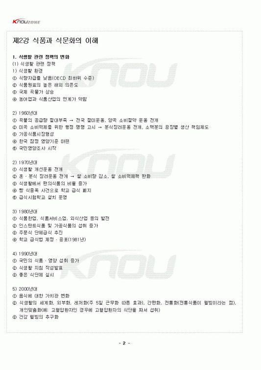 2012년 1학기 푸드마케팅 중간시험 핵심체크