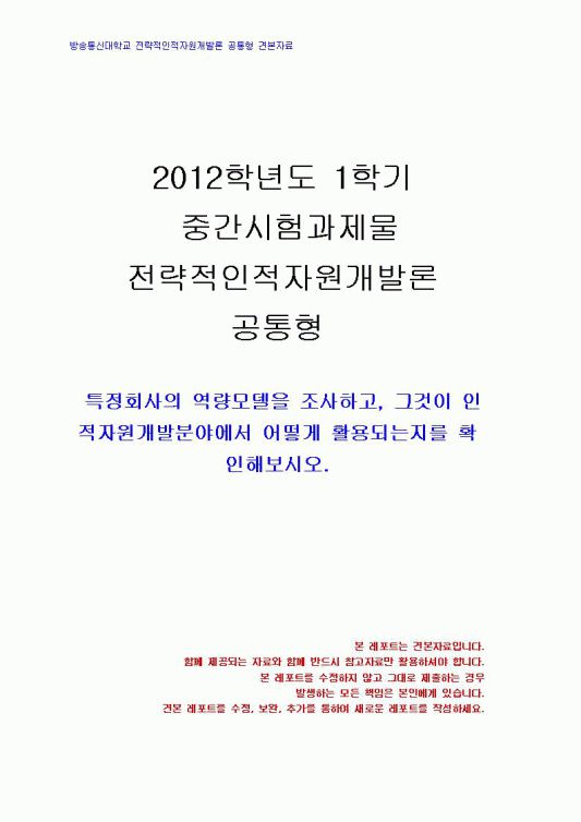 2012년 1학기 전략적인적자원개발론 중간시험과제물 공통(역량모델)