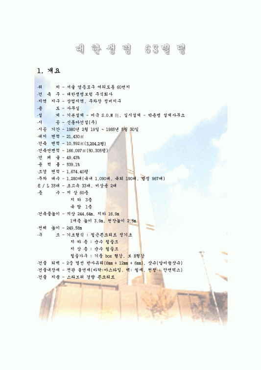 63빌딩의 구조적 특징 및 시공적 특징