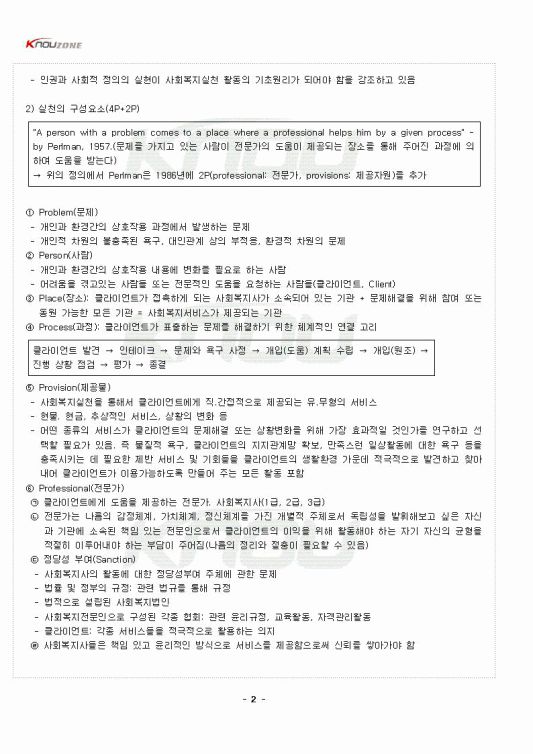2012년 1학기 사회복지실천론 중간시험 핵심체크