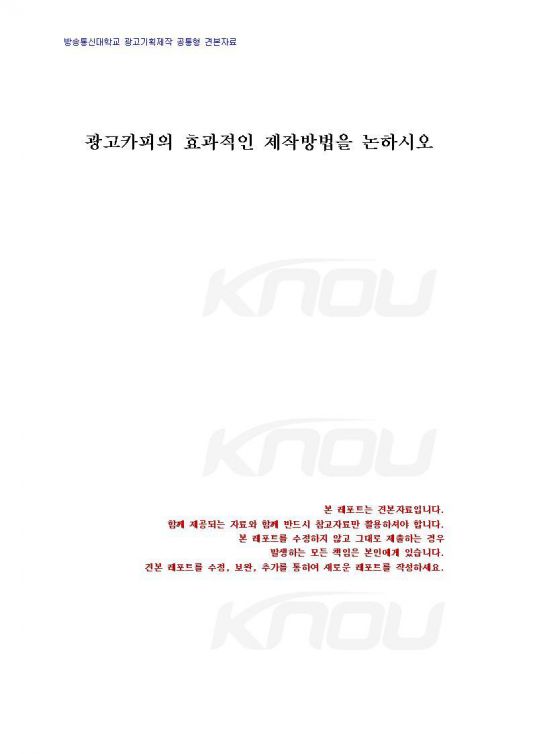 2012년	1학기 광고기획제작 중간시험과제물 공통(광고카피의 효과적인 제작방법)