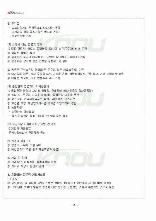 2012년 1학기 일본의 기업과 경영 출석대체시험 핵심체크