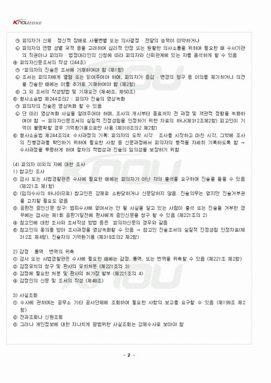 2012년 1학기 형사소송법 출석대체시험 핵심체크