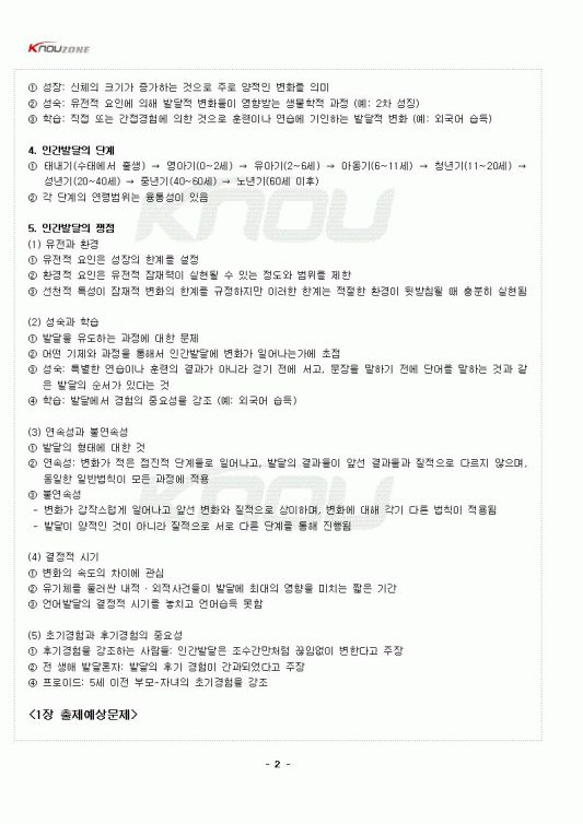 2012년 1학기 발달심리 출석대체시험 핵심체크