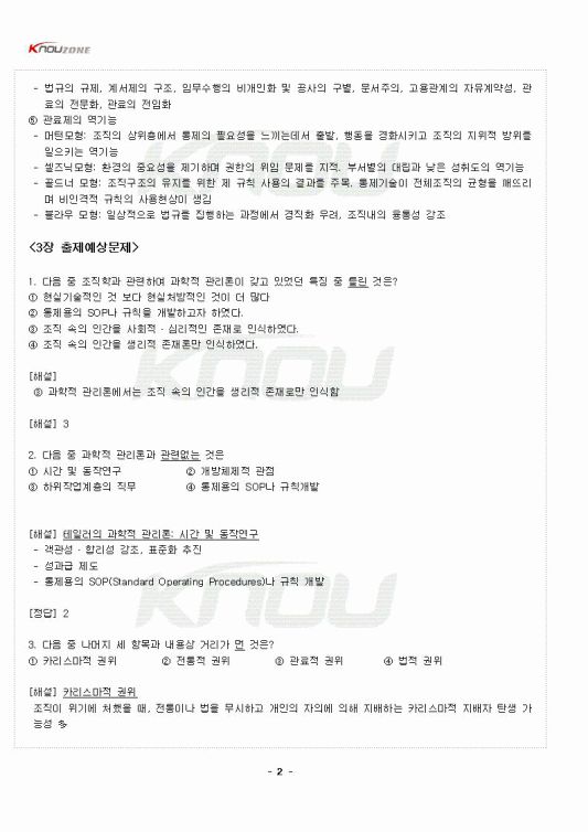 2012년 1학기 행정조직론 출석대체시험 핵심체크