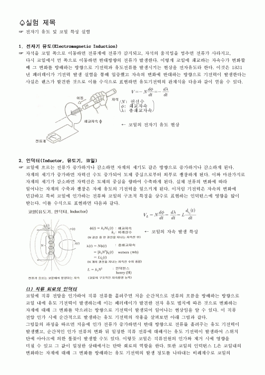 전자기 유도 및 코일 특성 실험