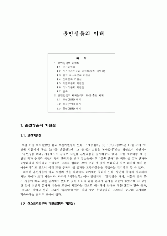 훈민정음의 기원설 훈민정음의 제자원리와 초·중·종성 체계