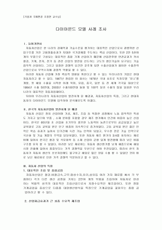 다이아몬드모델 사례조사_ 현대자동차