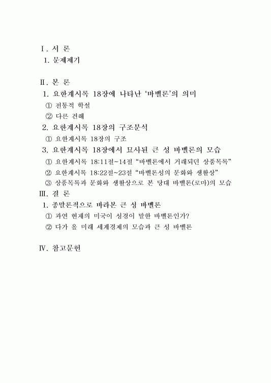 [요한문헌] 계시록 큰성바벨론의연구