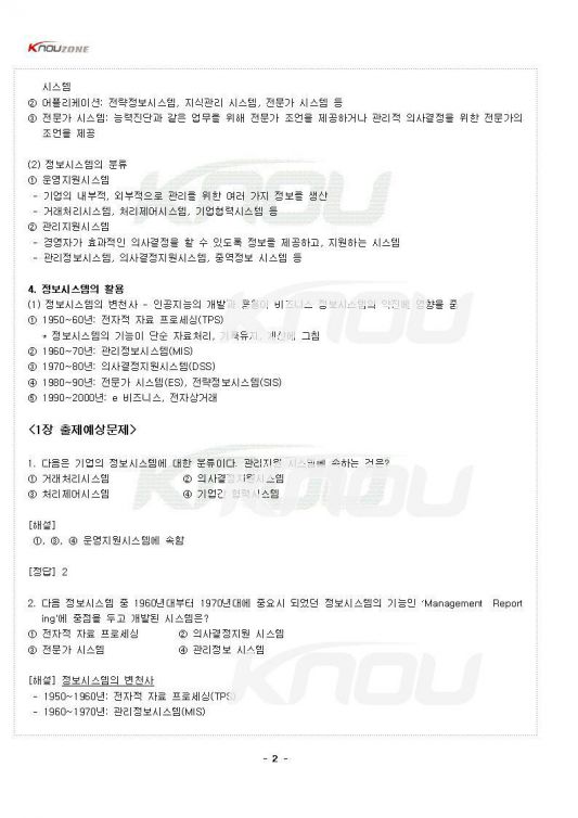 2012년 하계계절시험 IT와경영정보시스템 시험범위 핵심체크