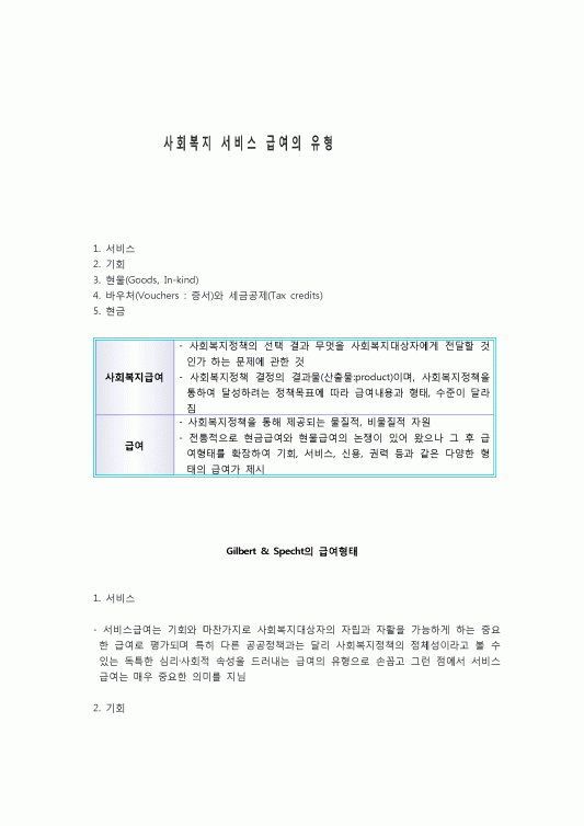 [사회복지] 사회복지 서비스 급여의 유형