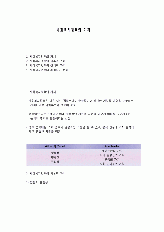 사회복지정책의 가치