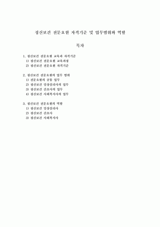 정신보건 전문요원 자격기준 및 업무범위와 역할