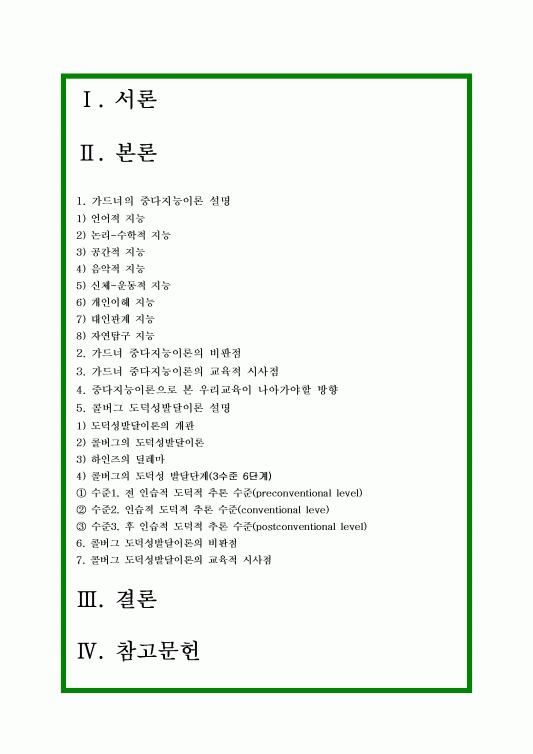 [교육심리학공통] 가드너의 중다지능이론과 콜버그의 도덕성발달이론을 설명하고, 그 교육적 시사점을 논하시오-가드너중다지능이론 콜버그도덕성발달이론-