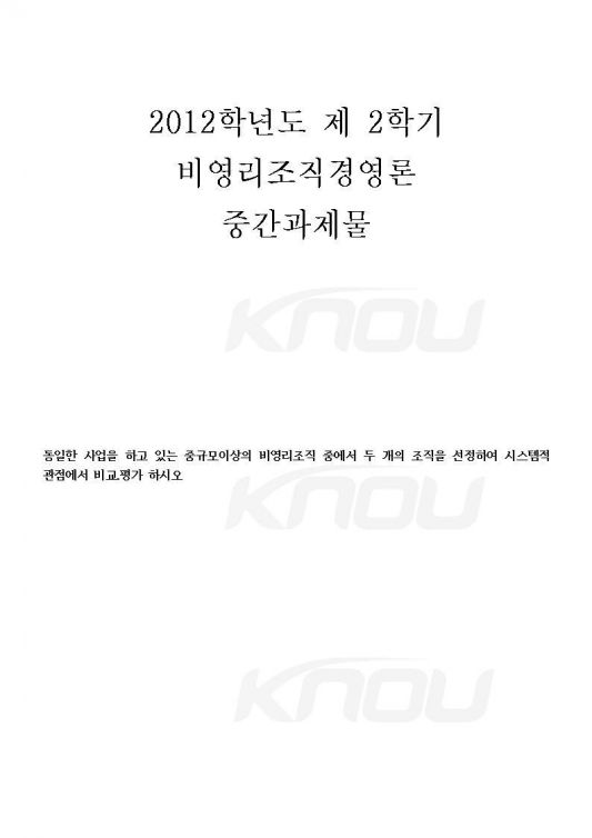 2012년 2학기 비영리조직경영론 중간시험과제물 공통 (중규모이상 비영리조직)
