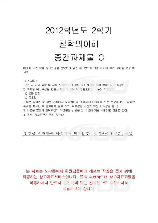 2012년 2학기 철학의이해 중간시험과제물 C형(인간을 이해하는 아홉가지 단어 발췌)