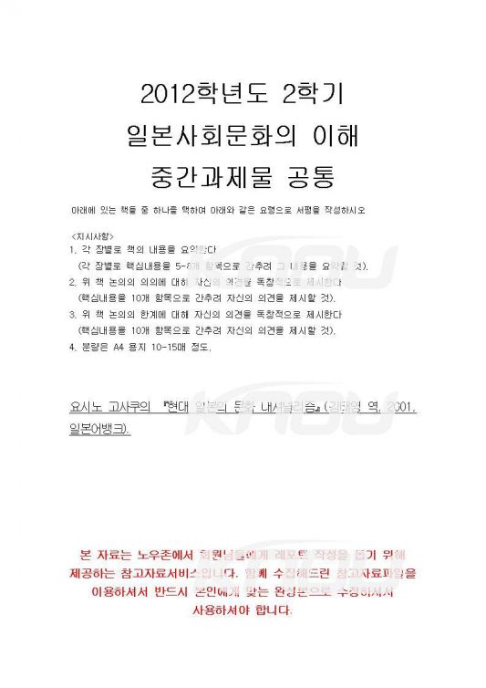 2012년 2학기 일본사회문화의이해 중간시험과제물 공통 (현대 일본의 문화내셔널리즘 )