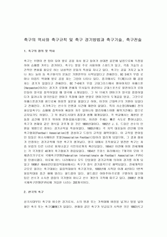 축구의 역사와 축구규칙 및 축구 경기방법과 축구기술, 축구전술