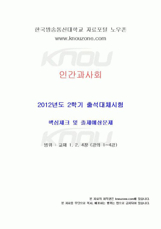 2012년 2학기 인간과사회 출석대체시험 핵심체크
