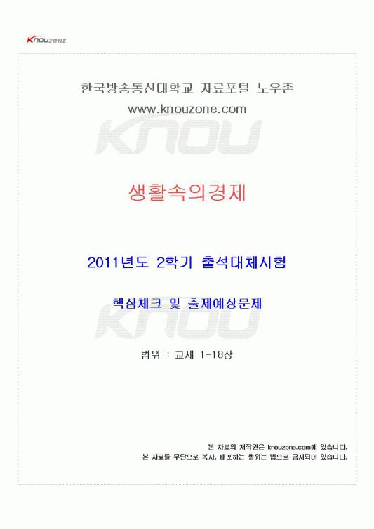 2012년 2학기 생활속의 경제 출석대체시험 핵심체크